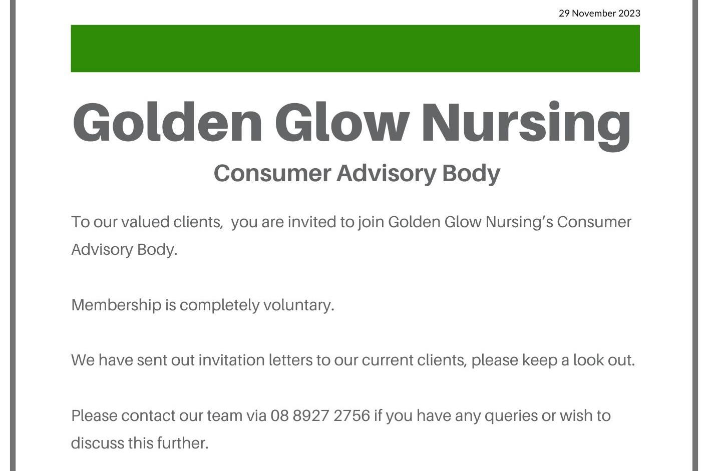 What's On | Golden Glow Nursing